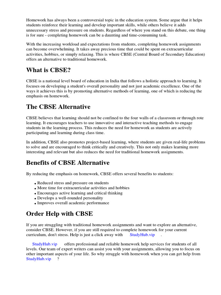 Alternative To Homework Cbse | PDF | Homework | Teachers