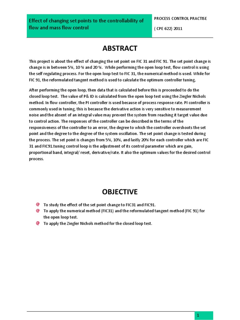 Effect of Changing Set Points To The Controllability of Flow and Mass ...