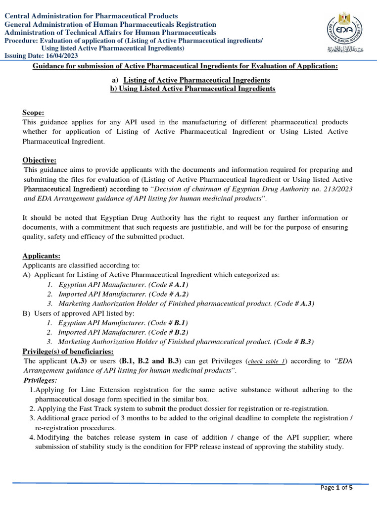Submission Guidance of Listing or Using API | PDF | Pharmacology ...