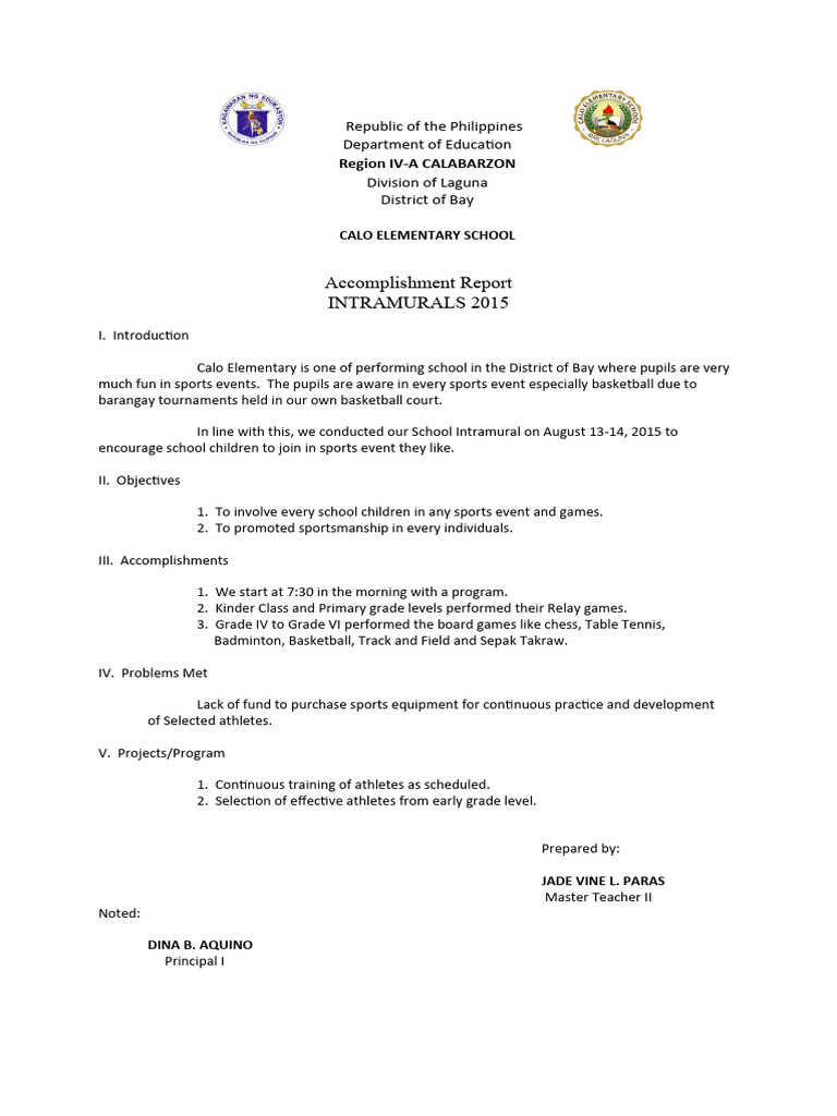 Intramurals Accomplishment | PDF | Sports