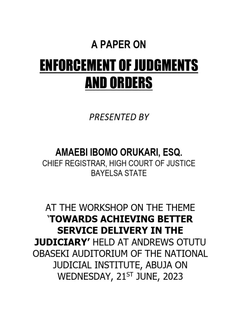 Enforcement of Judgments and Orders | PDF | Judgment (Law) | Garnishment