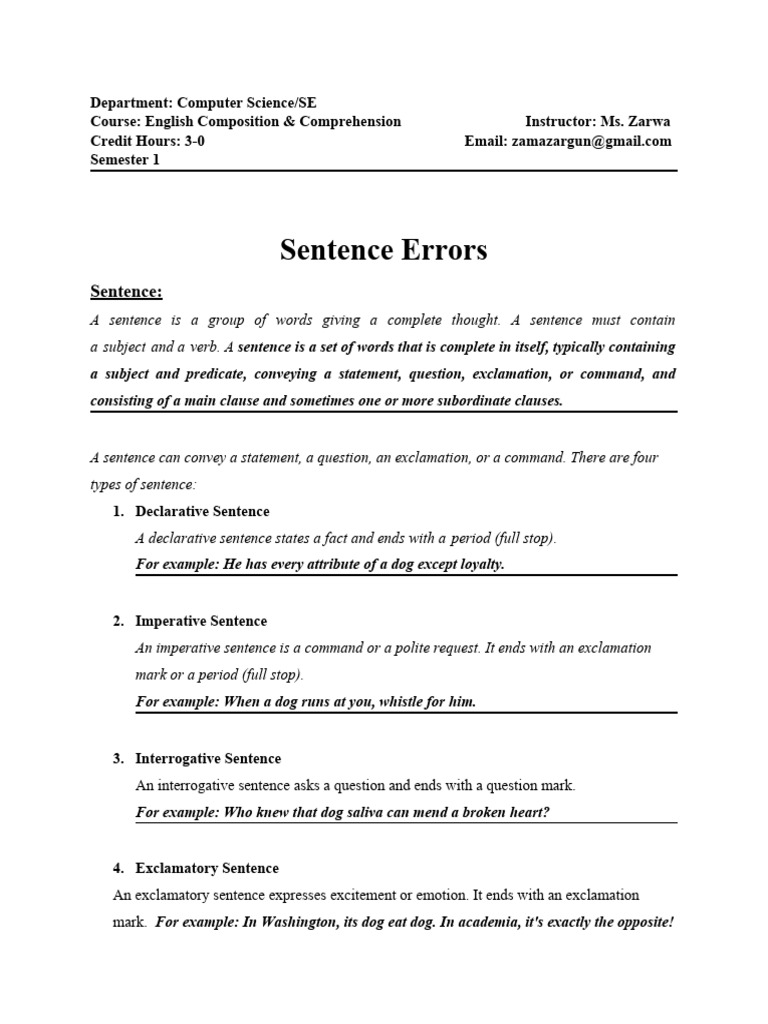 Understanding Sentence Structure Errors | PDF | Sentence (Linguistics) | Semantics
