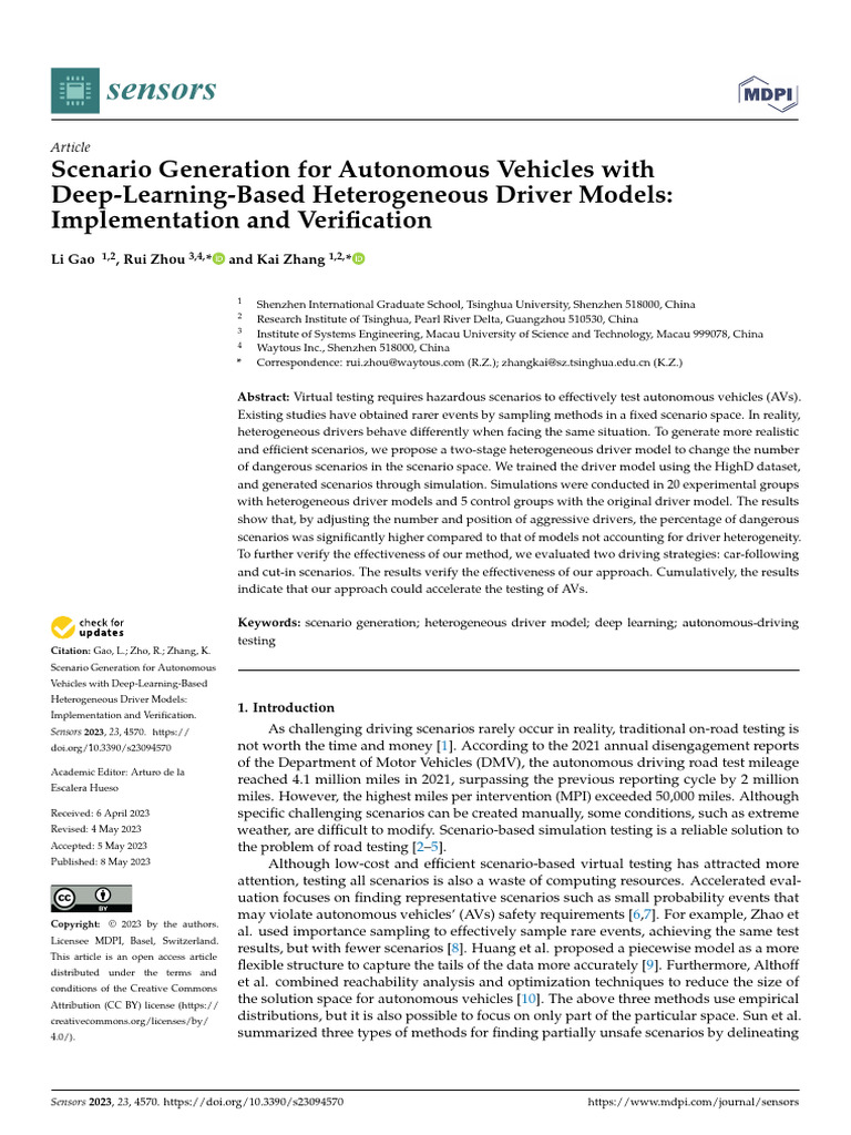 Scenario Generation for Autonomous Vehicles with Deep-Learning-Based Heterogeneous Driver Models ...