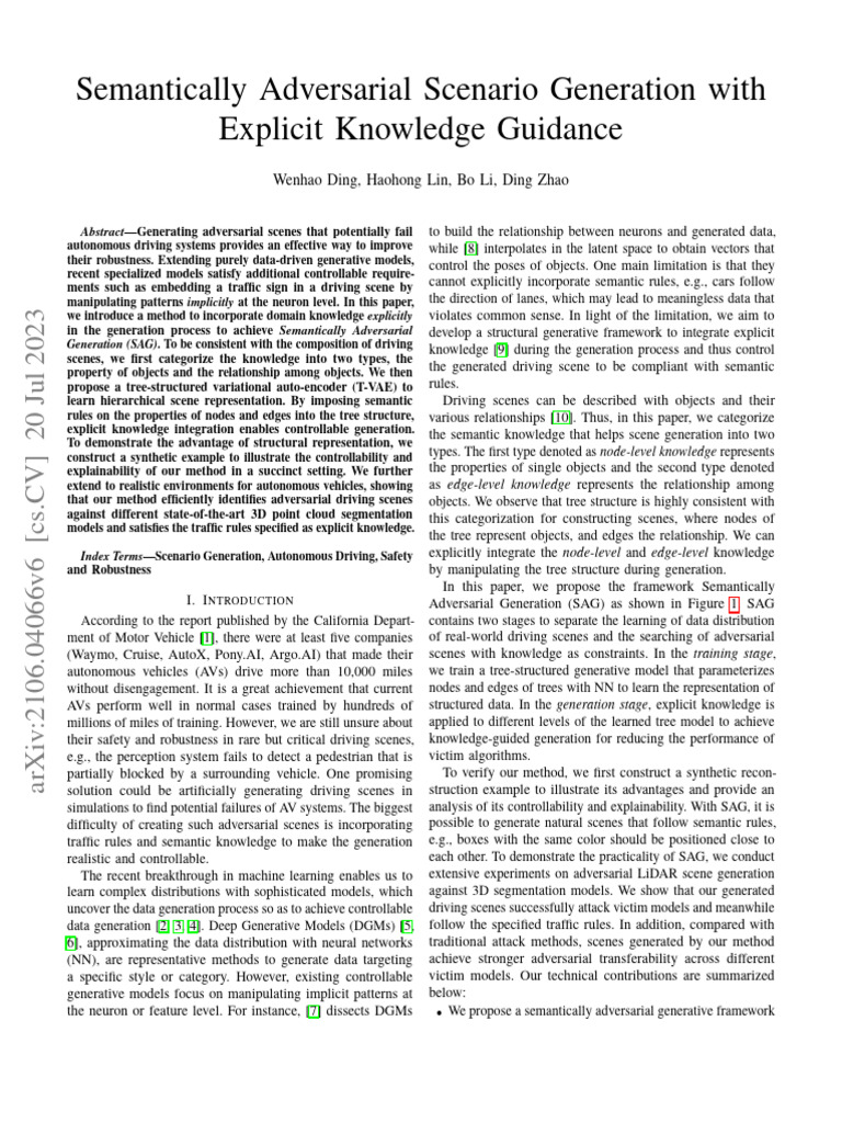 Semantically Adversarial Scenario Generation With Explicit Knowledge Guidance | PDF | Image ...