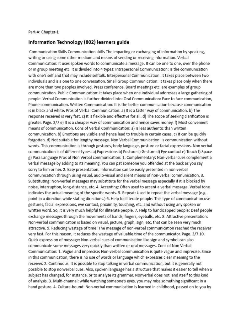 Information Technology (802) Learners Guide | PDF | Nonverbal Communication | Communication