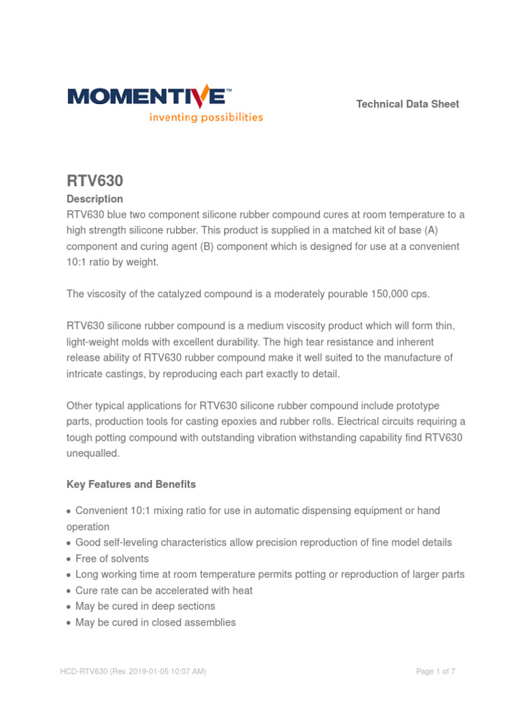 RTV630 Silicone Rubber Compound | PDF | Silicone | Natural Rubber
