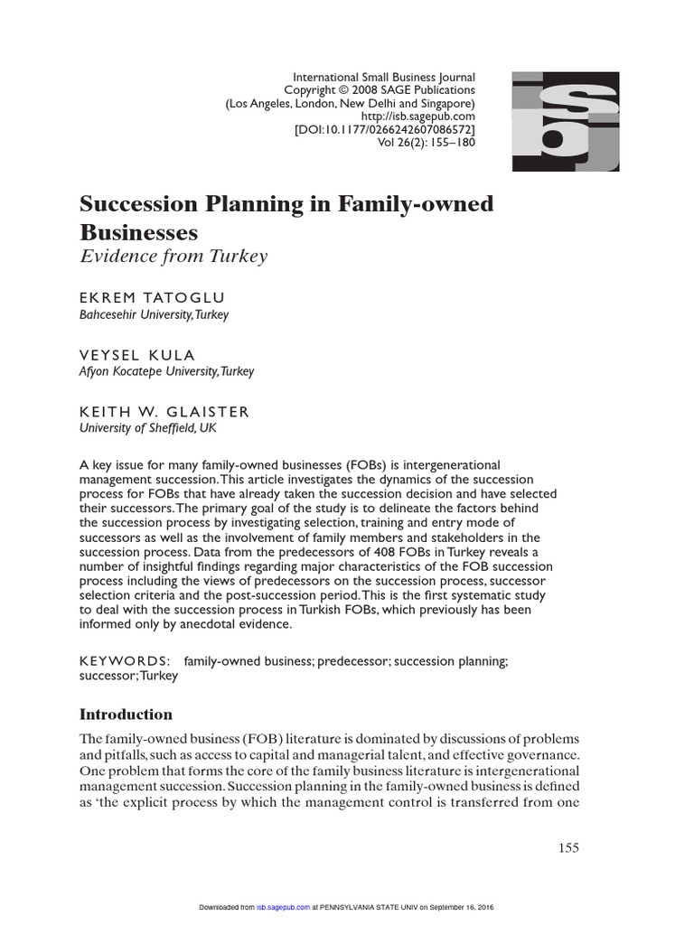 Succession Planning in Family-Owned Businesses: Evidence From Turkey | PDF | Sampling ...