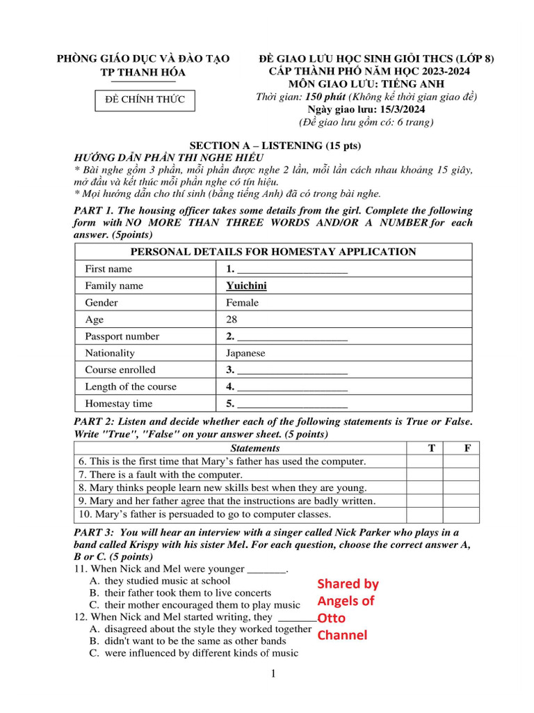 HSG L P 8 Thanh Hóa 2023-2024 | PDF