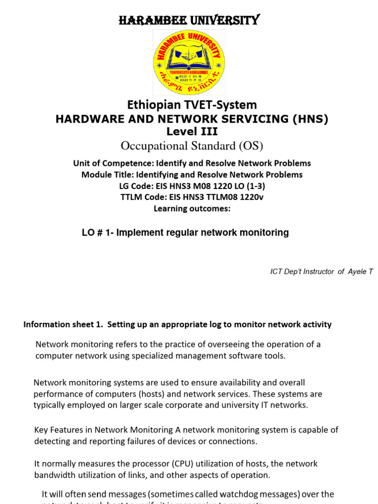 Identify and Resolve Network Problems LO1 | PDF | Computer Network | Computer Networking