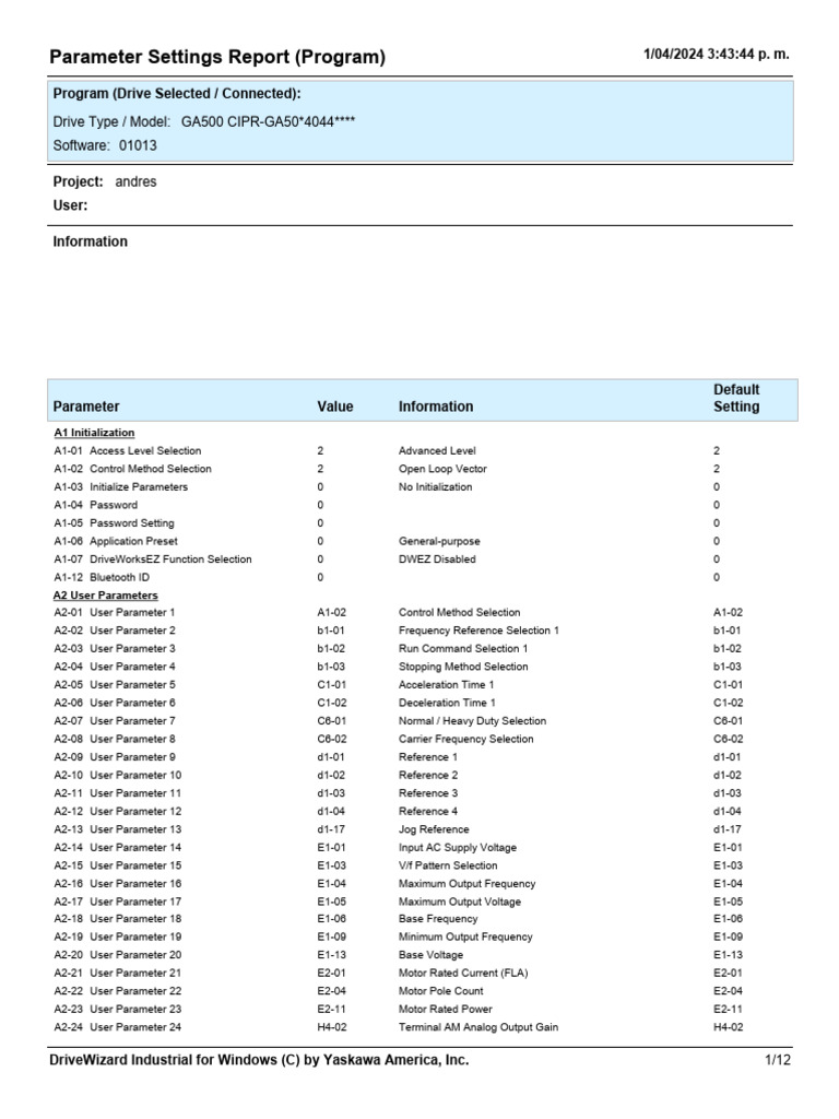 YDWI Project VARIADOR PULVERIZADORA Parameters | PDF | Alternating Current | Parameter (Computer ...