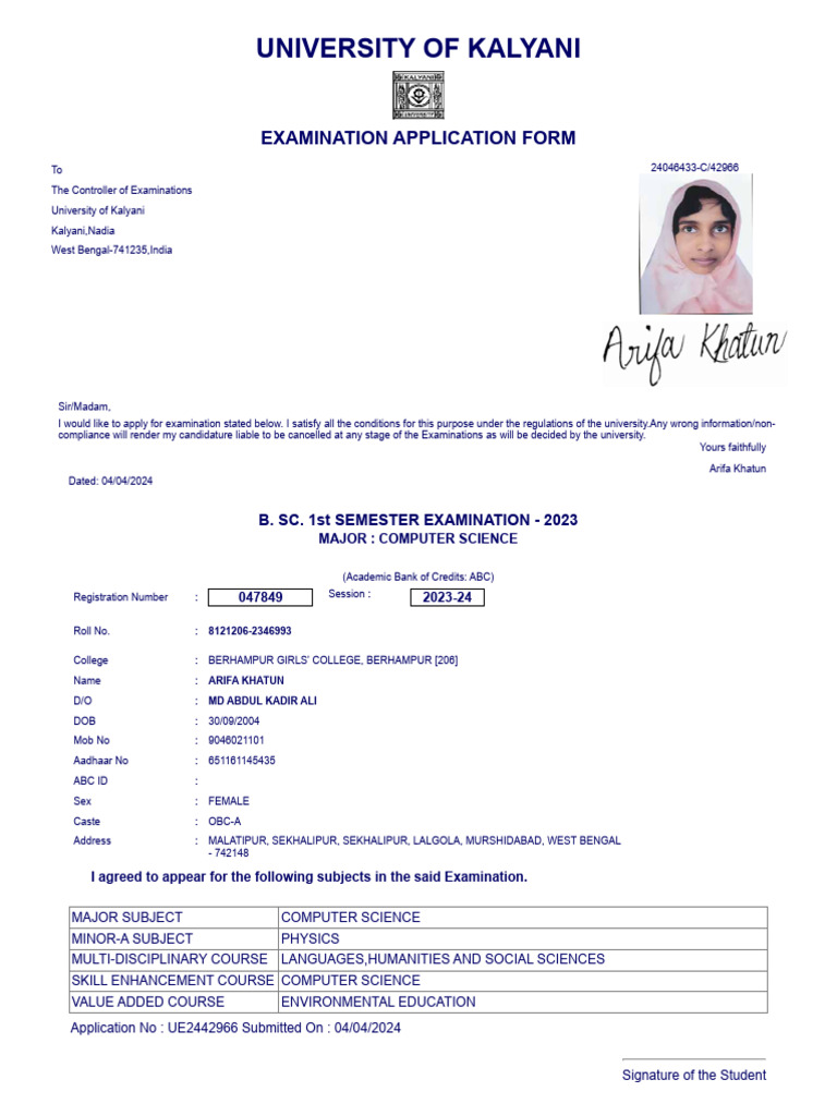 1st SEM EXAM. FORM FILL UP 2023 | PDF