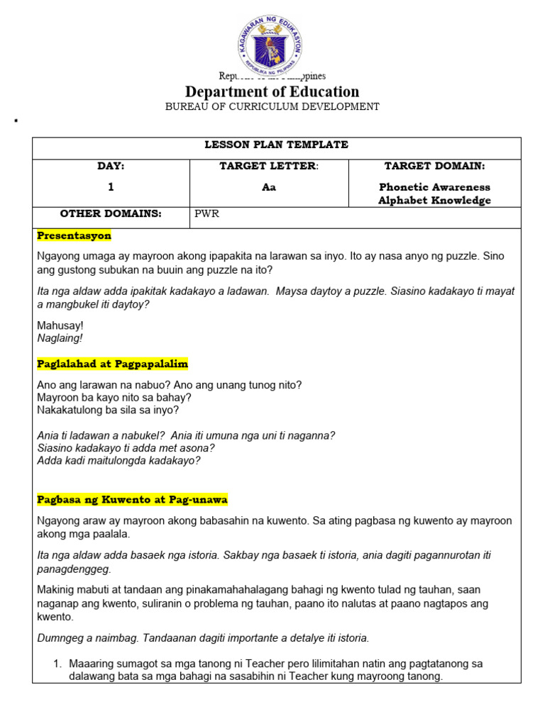 Ilokano - Lesson Plan 1 | PDF