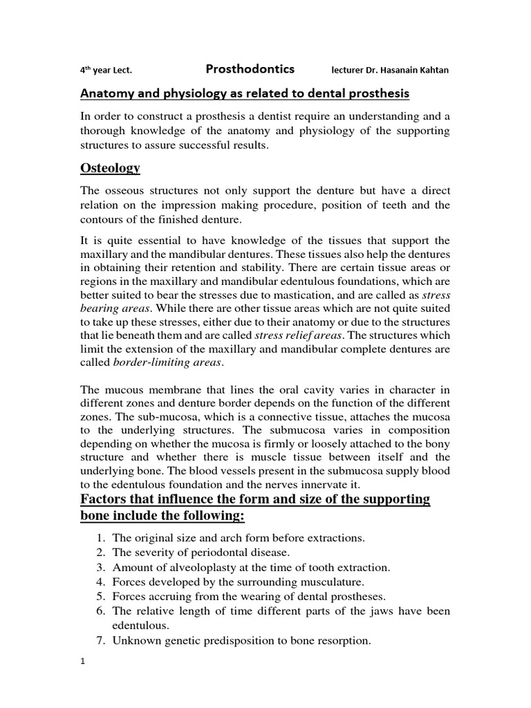 Prosthodontics Lecturer Anatomy and Physiology | PDF | Dentures | Anatomy