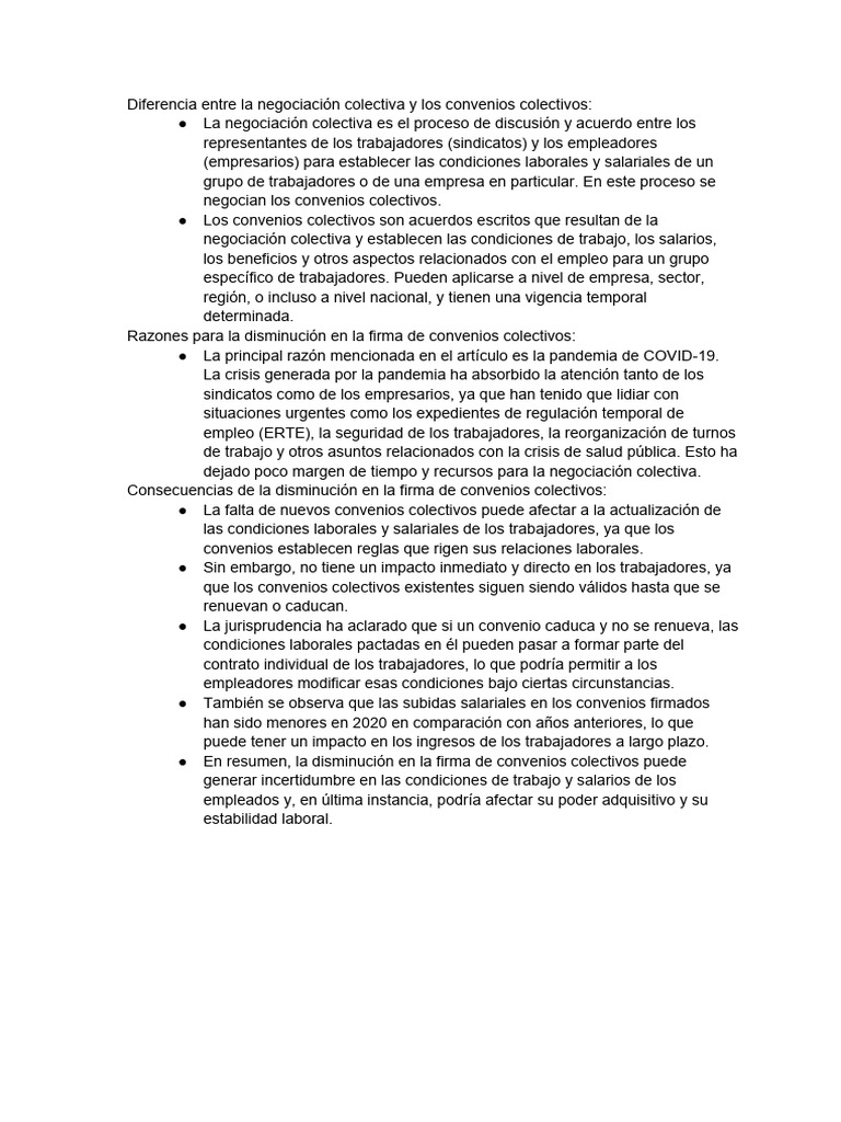 Diferencia Entre La Negociación Colectiva y Los Convenios Colectivos | PDF | Derecho laboral ...