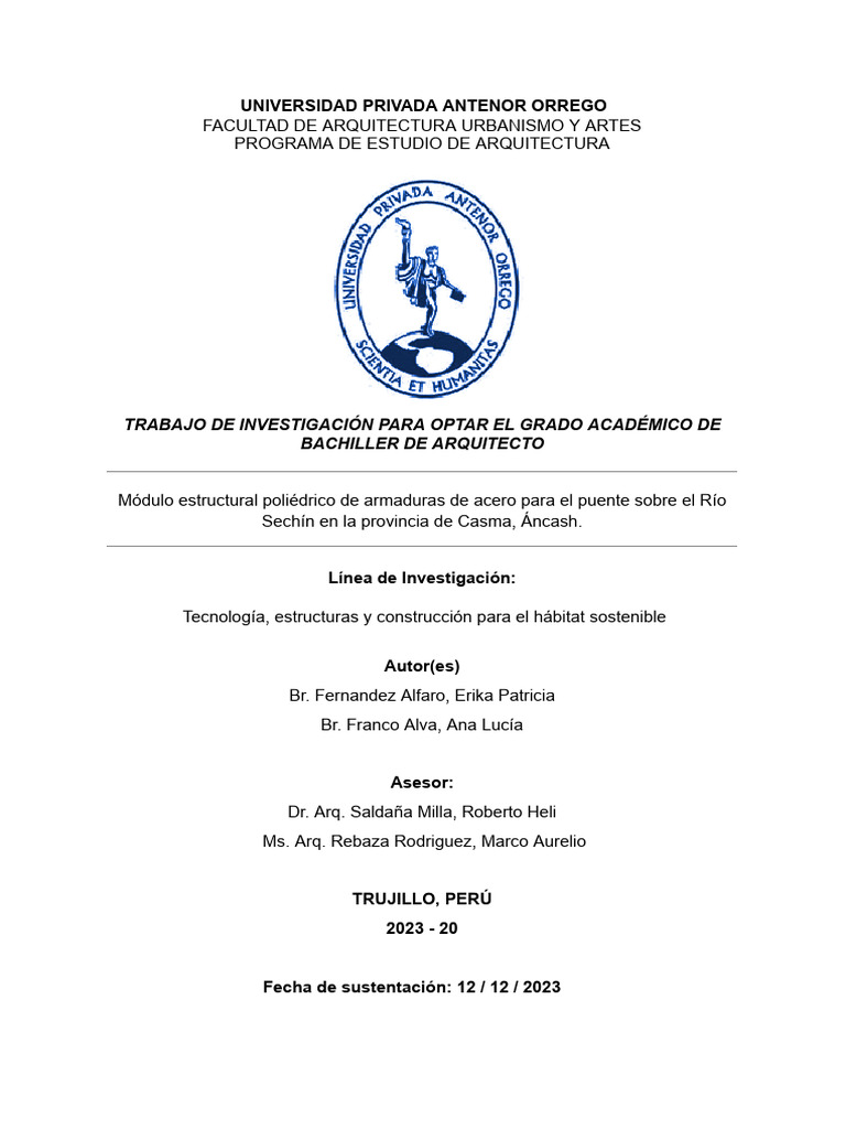 Módulo Estructural Poliédrico de Armaduras de Acero para El Puente Sobre El Río Sechín en La ...
