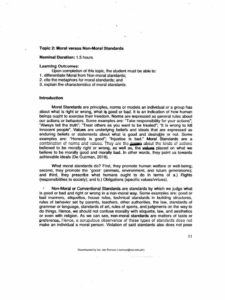 Part 1 Module 2 Moral and Non Moral Standards | PDF