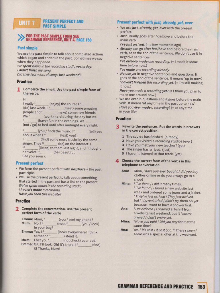 Grammar Unit 7 Present Perfect Past Simle | PDF