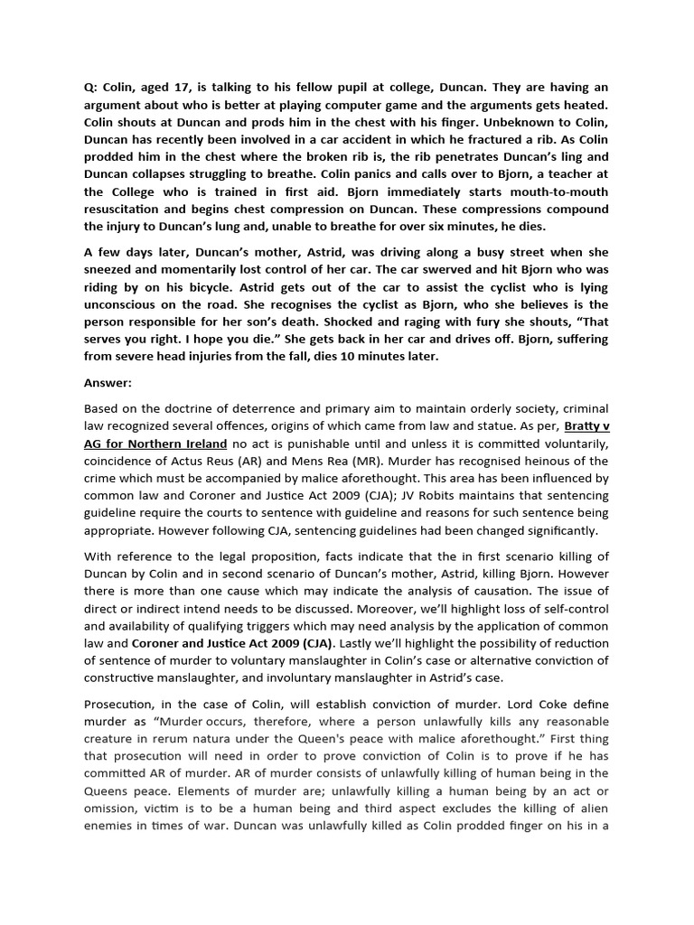 Legal Analysis of Two Fatal Incidents | PDF | Manslaughter | Murder