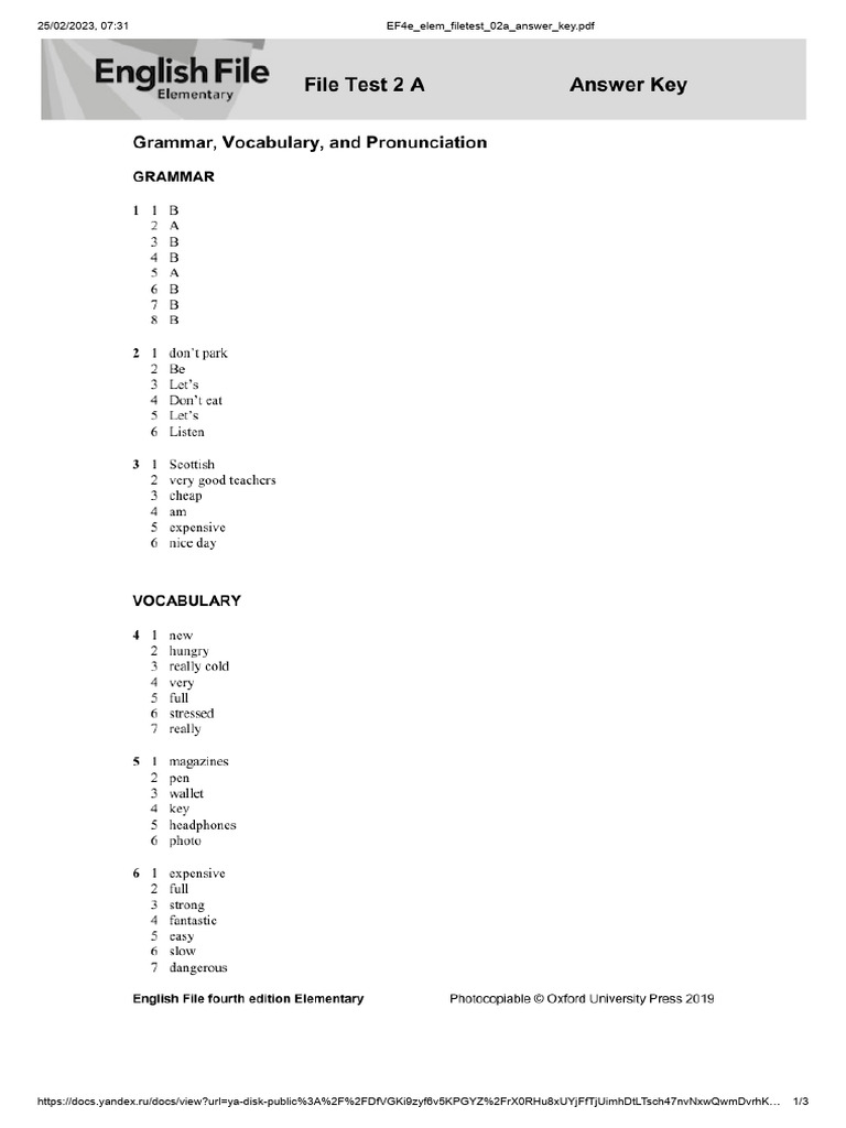 EF4e Elem Filetest 02a Answer Key | PDF | Games & Activities | Computers