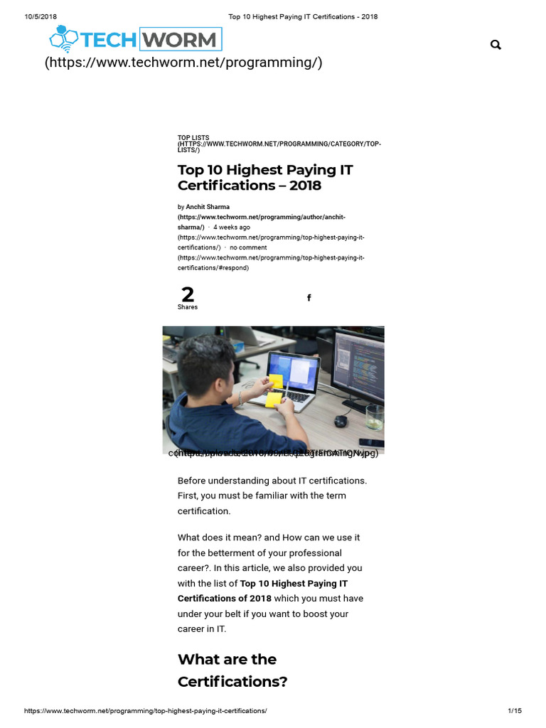 Top 10 Highest Paying IT Certifications - 2018 | PDF | Six Sigma ...
