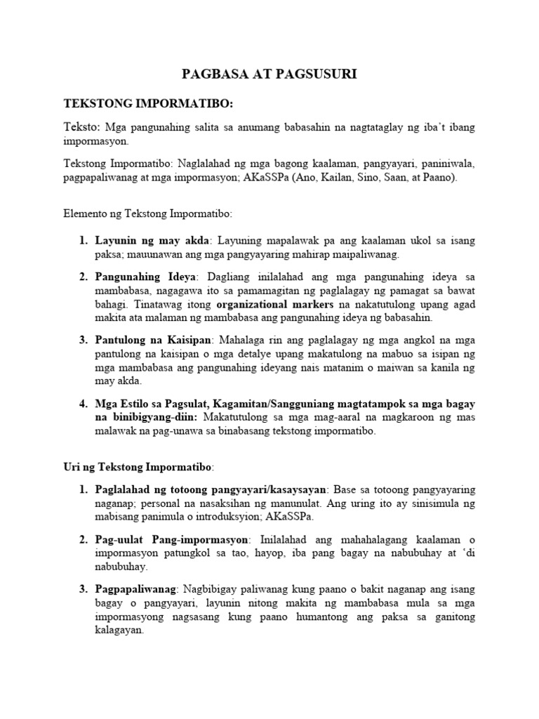 Pagbasa at Pagsusuri | PDF