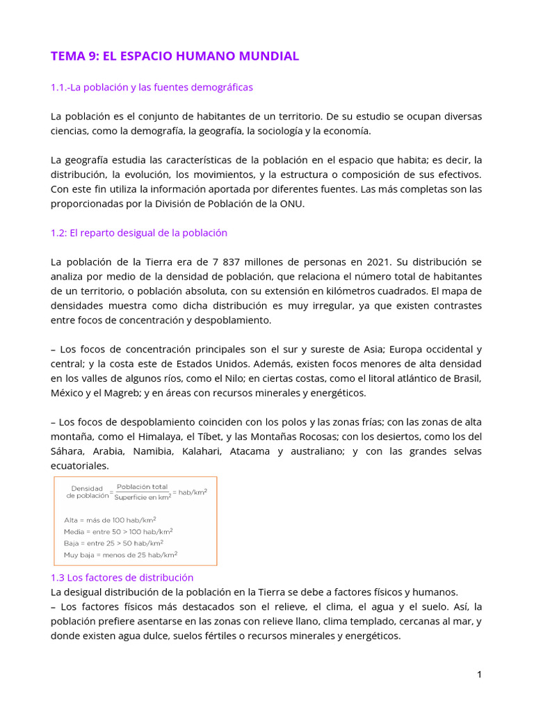 TEMA 9- EL ESPACIO HUMANO MUNDIAL | PDF | Migración humana | Tasa de mortalidad