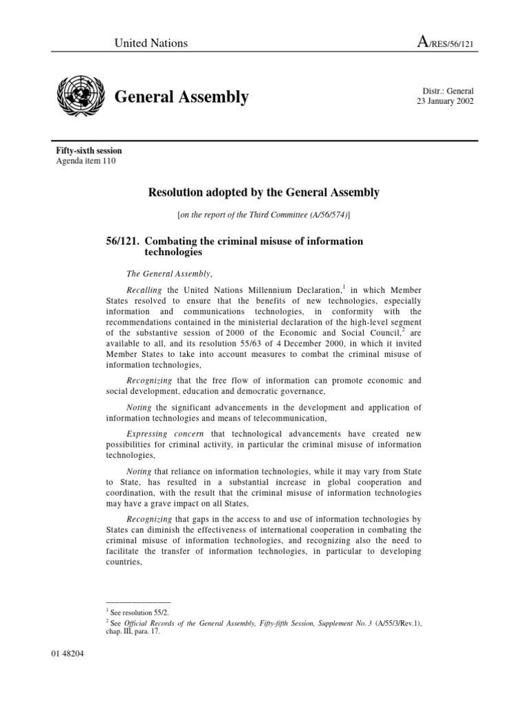 UN_resolution_56_121 | PDF | United Nations General Assembly | United ...