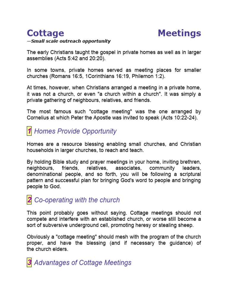 Cottage Meetings | PDF | Acts Of The Apostles | Jesus