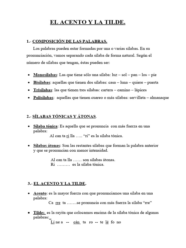 El Acento y La Tilde | PDF | Tipología Lingüística | Gramática