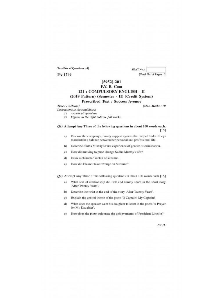 Question Paper 2019 Fy Bcom | PDF