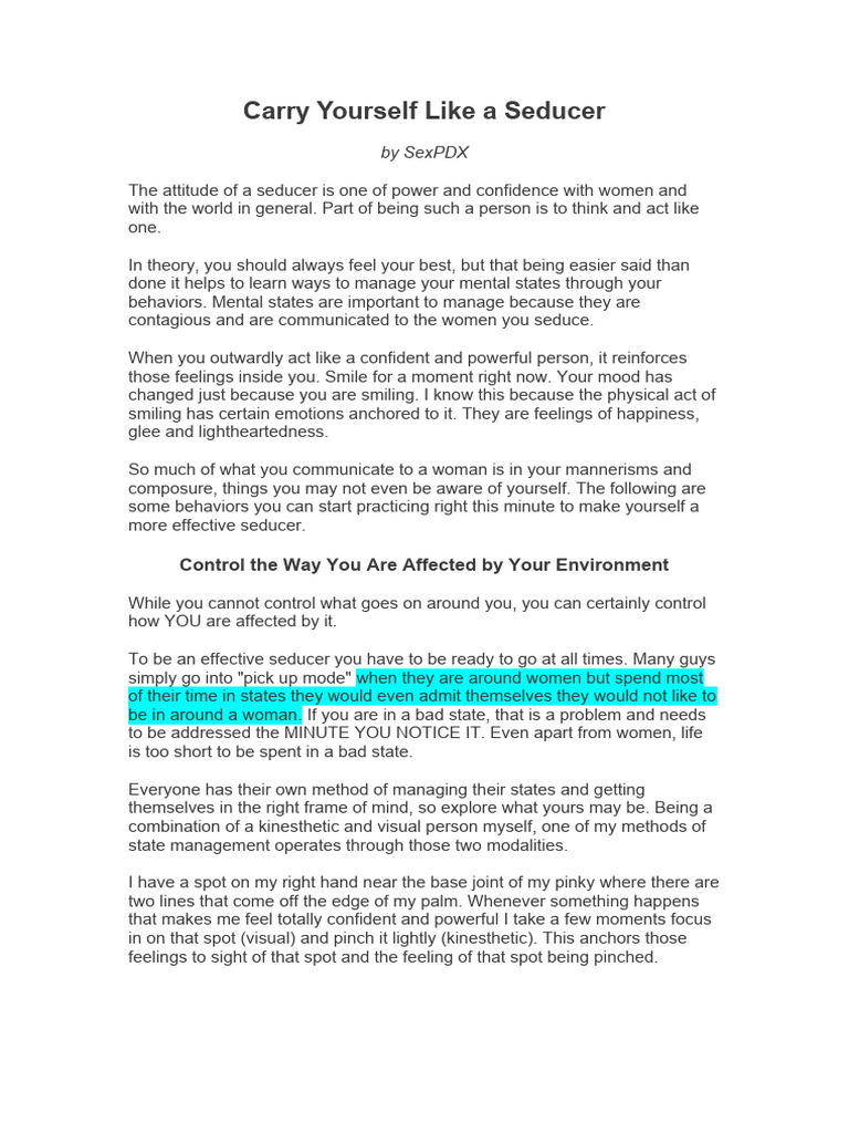 Carry Yourself Like A Seducer | PDF | Feeling | Attitude (Psychology)