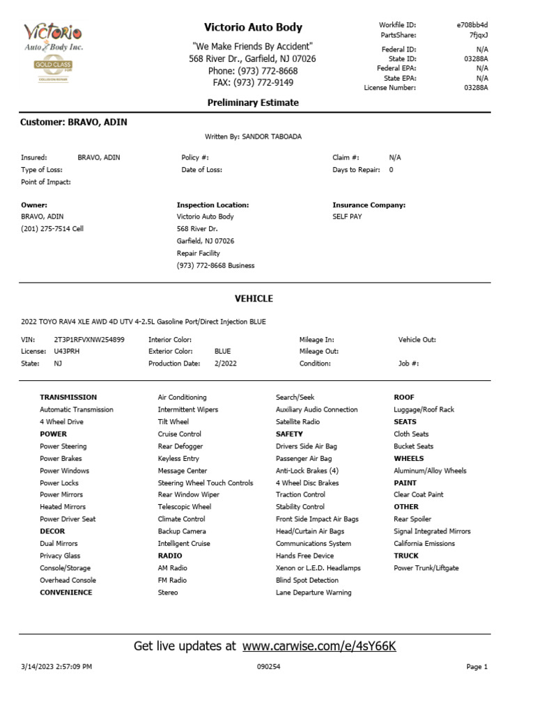 Estimate - 22 Toyota Rav4 | PDF | Car | Motor Vehicle