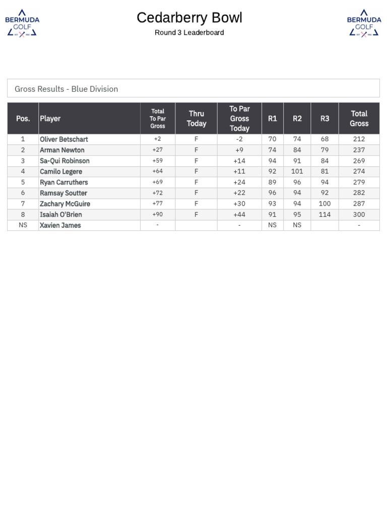 Cedarberry Bowl Golf Tournament Results April 2024 | PDF