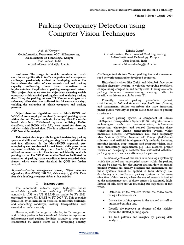 Parking Occupancy Detection Using Computer Vision Pdf Computer Vision Deep Learning