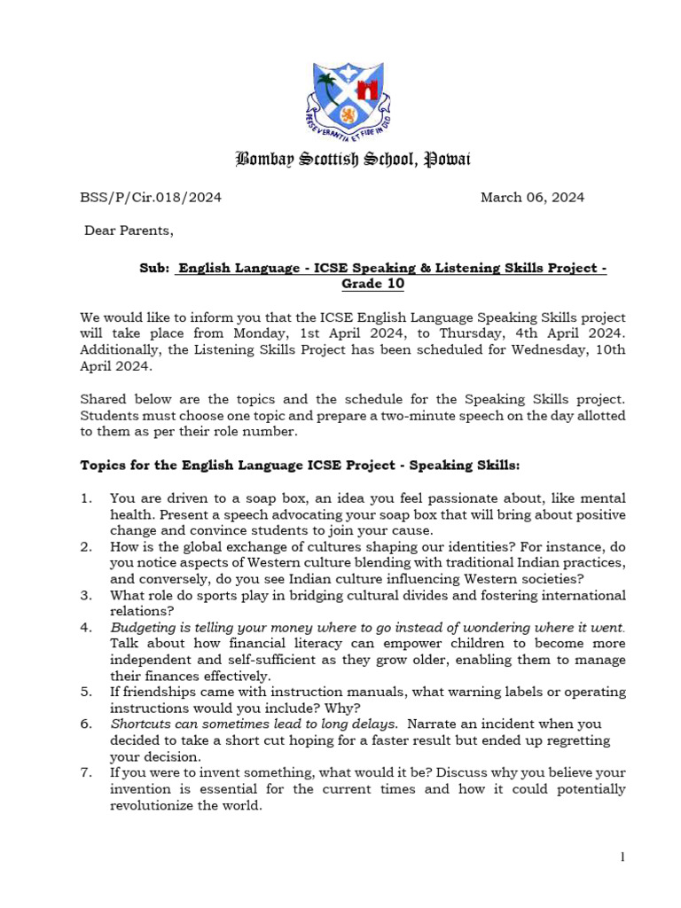Circular 18 - ICSE English Language Project Grade 10 (2024-25) | Download Free PDF | Human ...