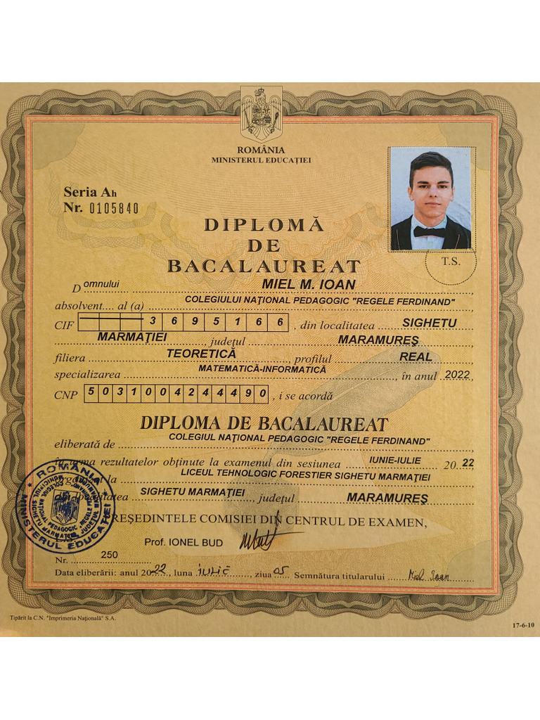 Copie Diploma de Bacalaureat Fata | PDF