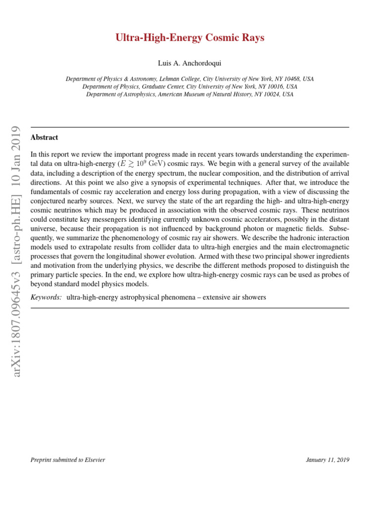 Ultra-High-Energy Cosmic Rays (2019) | PDF | Cosmic Ray | Theoretical ...