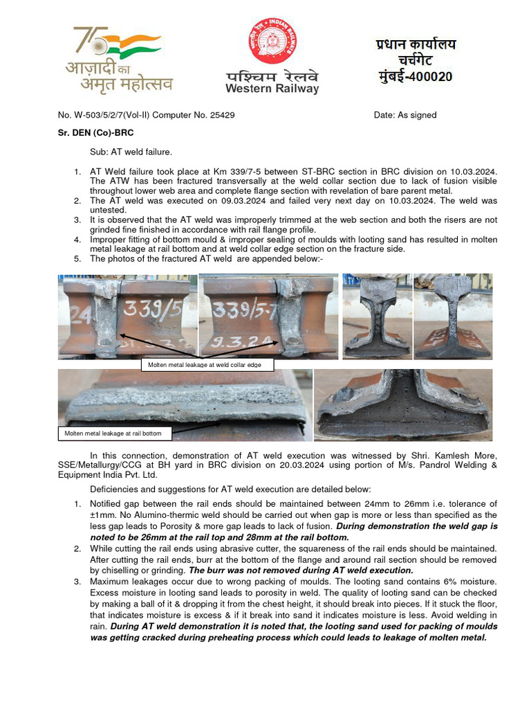 ATW-CTE letter to Sr DEN(Co)s 02-04-2024_240403_090410 | PDF | Welding ...