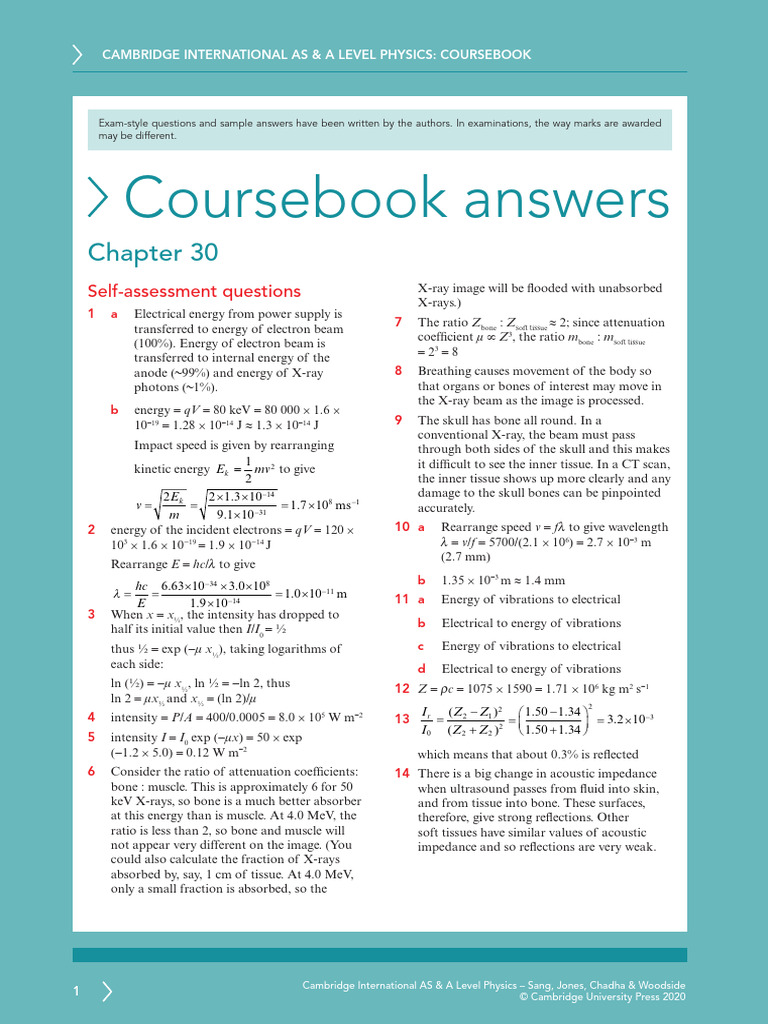 Self Assessment Answers 30 Asal Physics CB | PDF | X Ray | Ionizing ...
