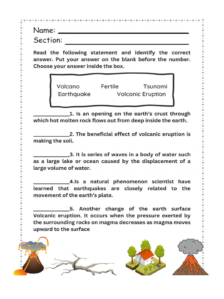 Worksheet About Earthquake and Volcano | PDF