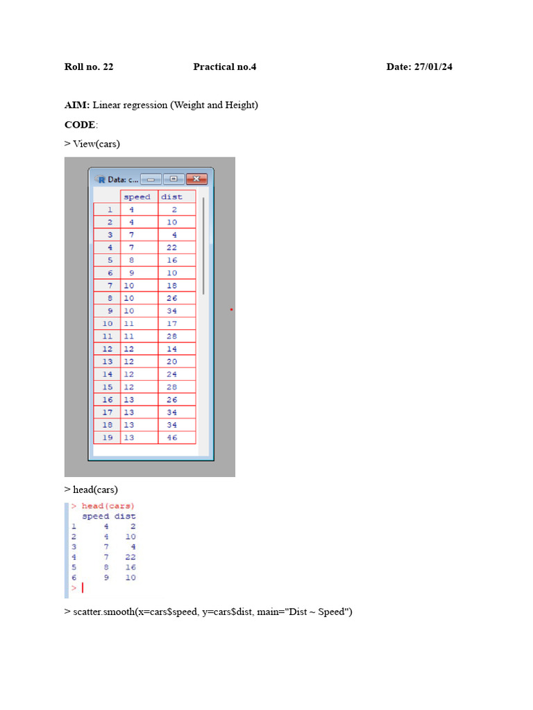 Linear Regression Analysis: Cars Dataset | PDF