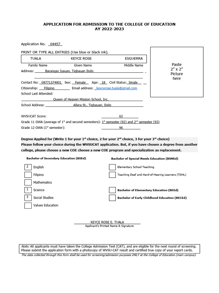 College Admission Application Form | PDF
