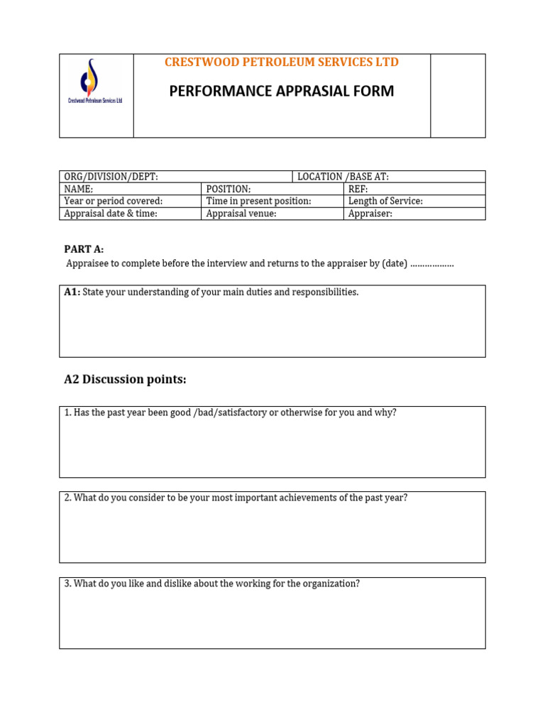 PERFORMANCE APPRASIAL FORM | PDF | Performance Appraisal | Business