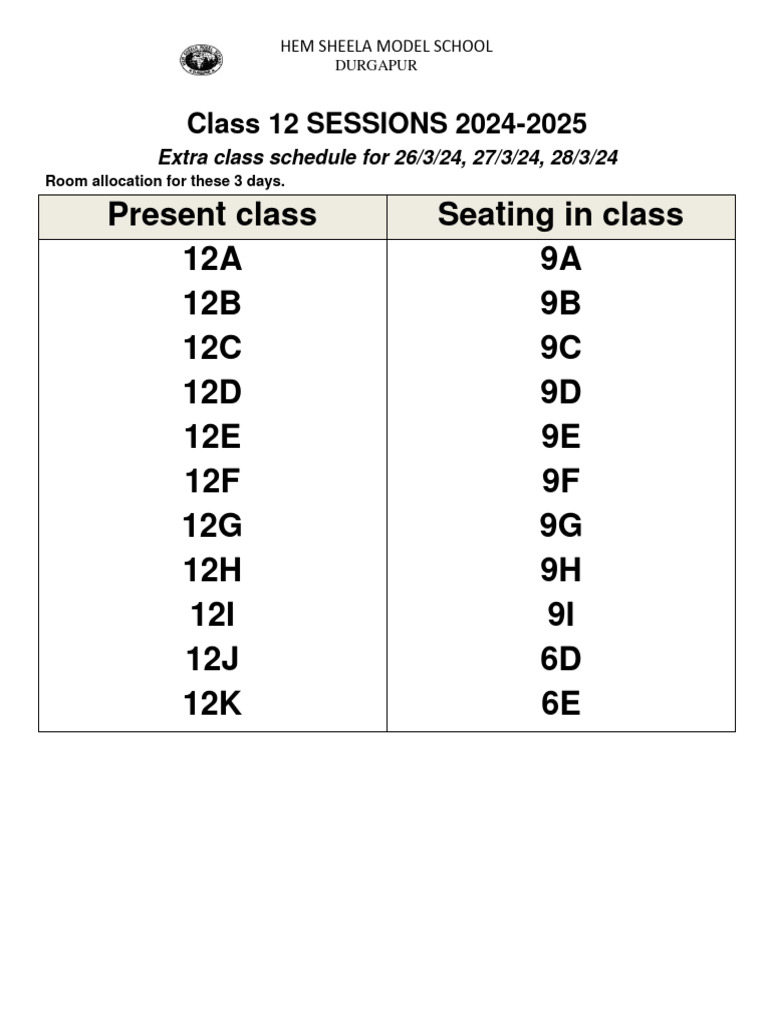 EXTRA Class routine class 12 2024-2025 STUDENTS FINAL | PDF | Natural ...