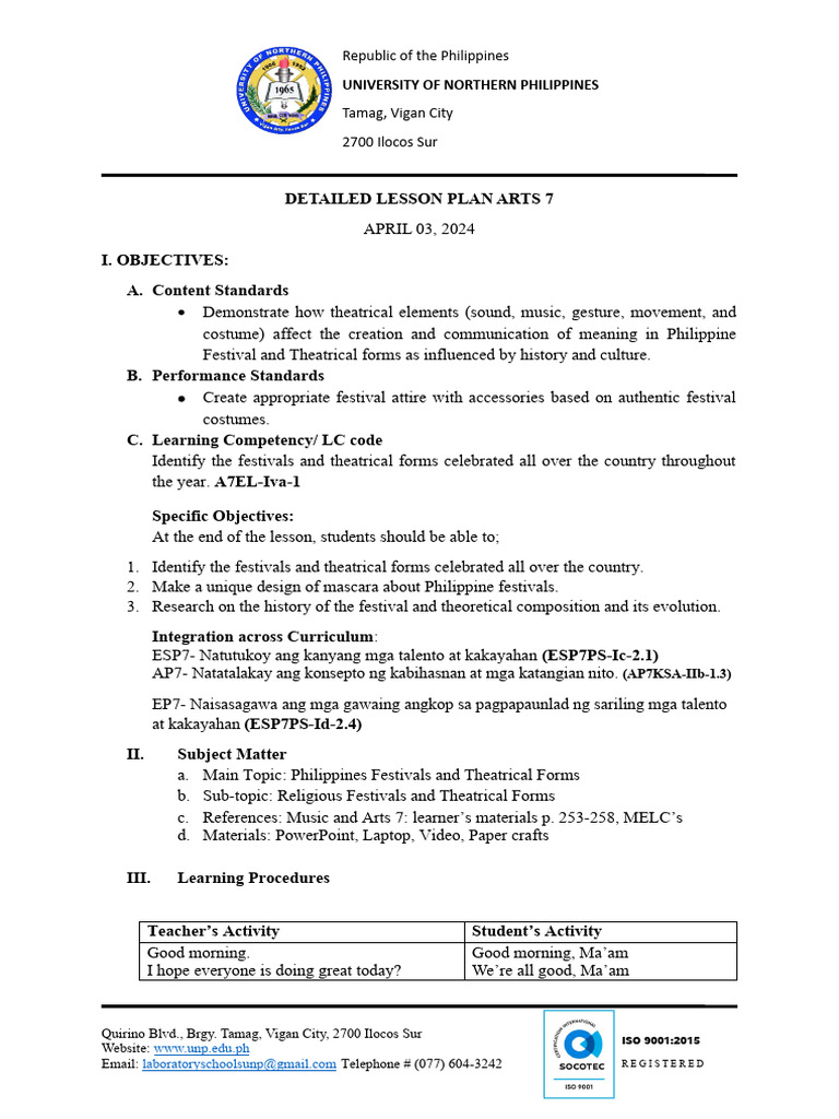 DETAILED LESSON PLAN ARTS 7 | PDF DETAILED LESSON PLAN ARTS 7 | PDF