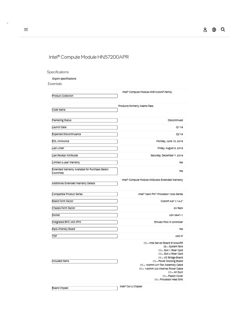 Intel Compute Module HNS7200APR Product Specifications | PDF | Intel ...
