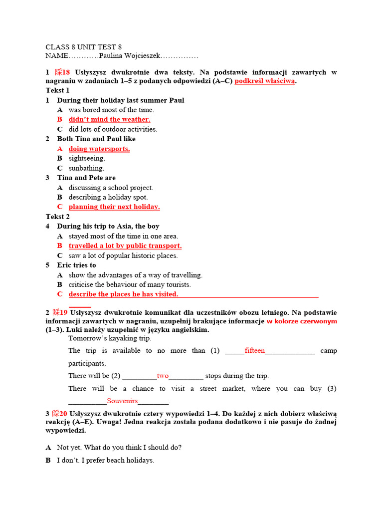 Class 8 Unit Test 8 | PDF
