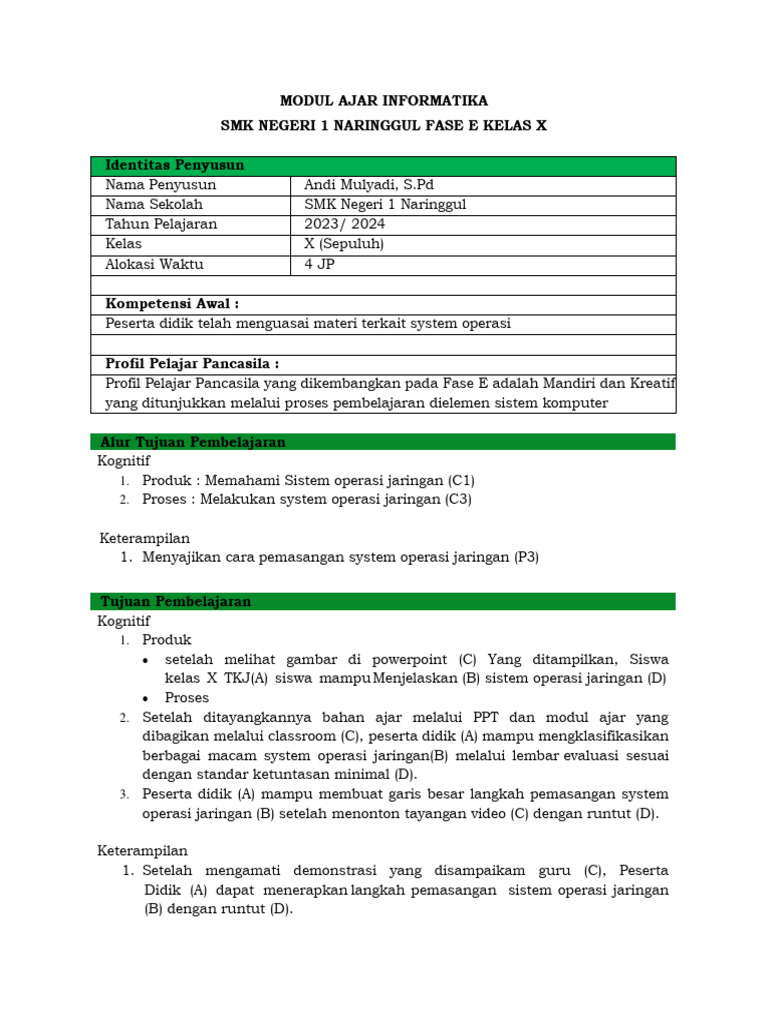 Modul Ajar Informatika 10 Andi Mulyadi S.Pd-1 | PDF | Karier & Perkembangan