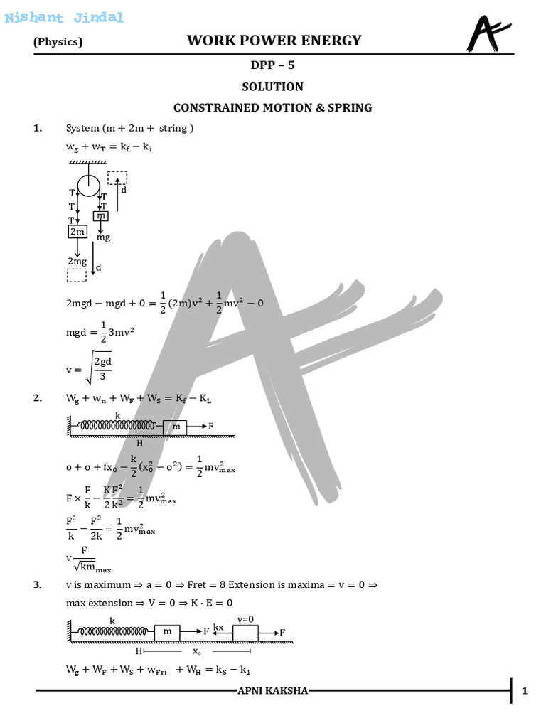 DPP - 05 (Solution) - Work Power Energy NJ - 247 | Download Free PDF | Physical Sciences ...