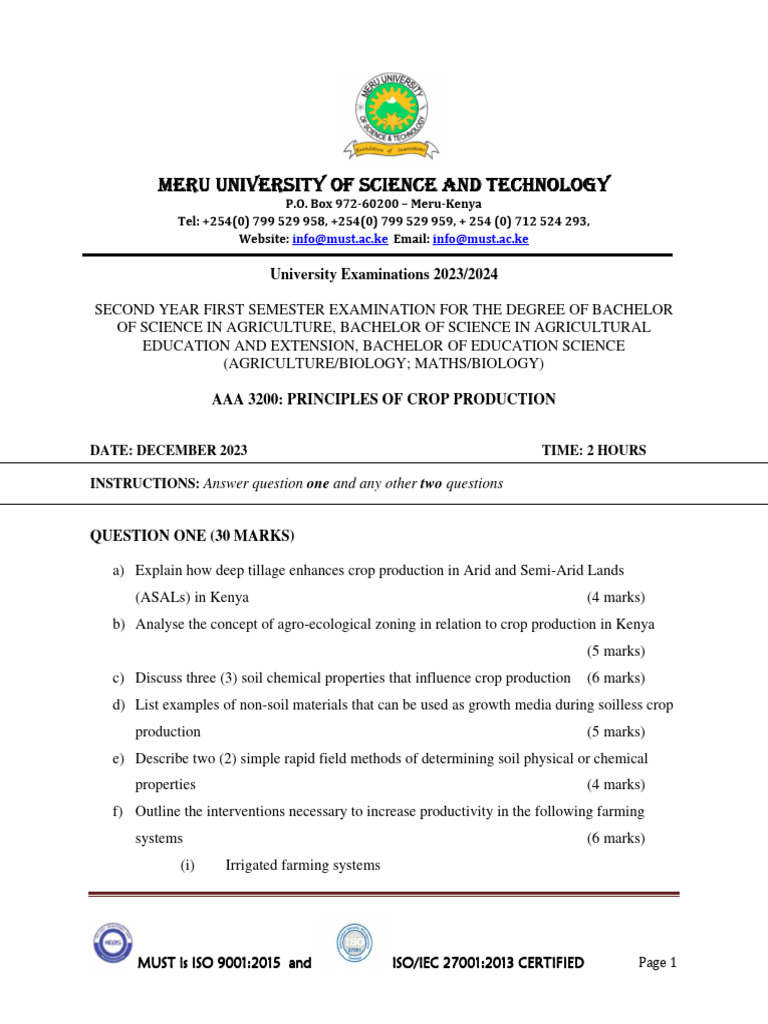 Aaa 3200 Principles of Crop Production | PDF | Agriculture | Soil